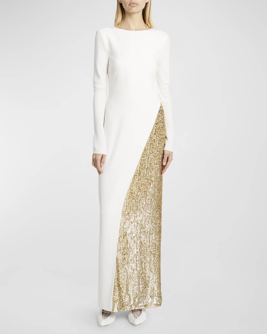 Givenchy Metallic Jacquard Layered Open-Back Evening Gown | Neiman Marcus
