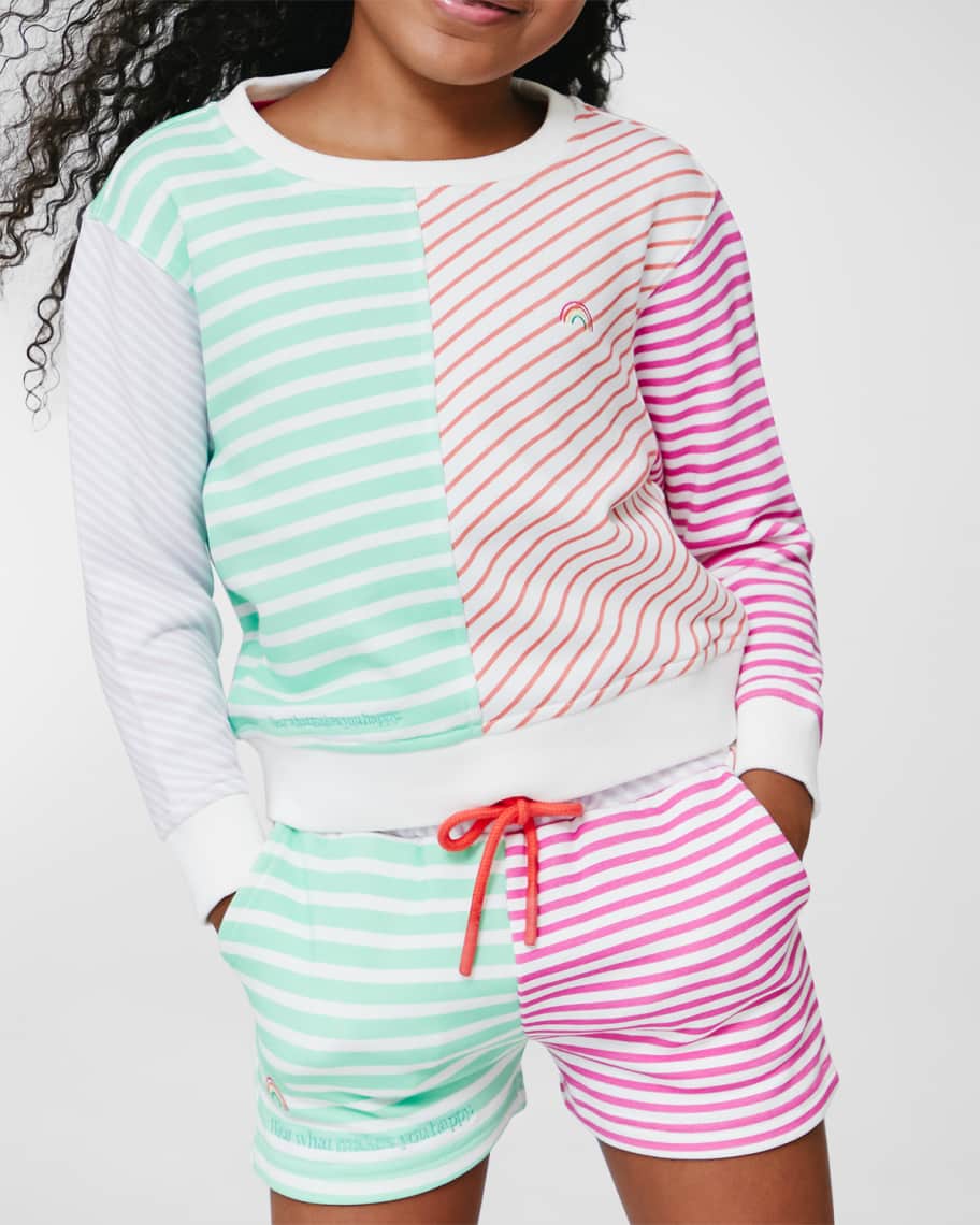 Terez Girl's Multicolor Striped Sweat Shorts, Size 7-14 | Neiman Marcus