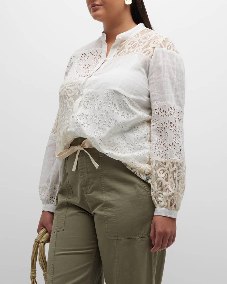 Johnny Was Plus Size Carmen Patchwork Eyelet Shirt | Neiman Marcus