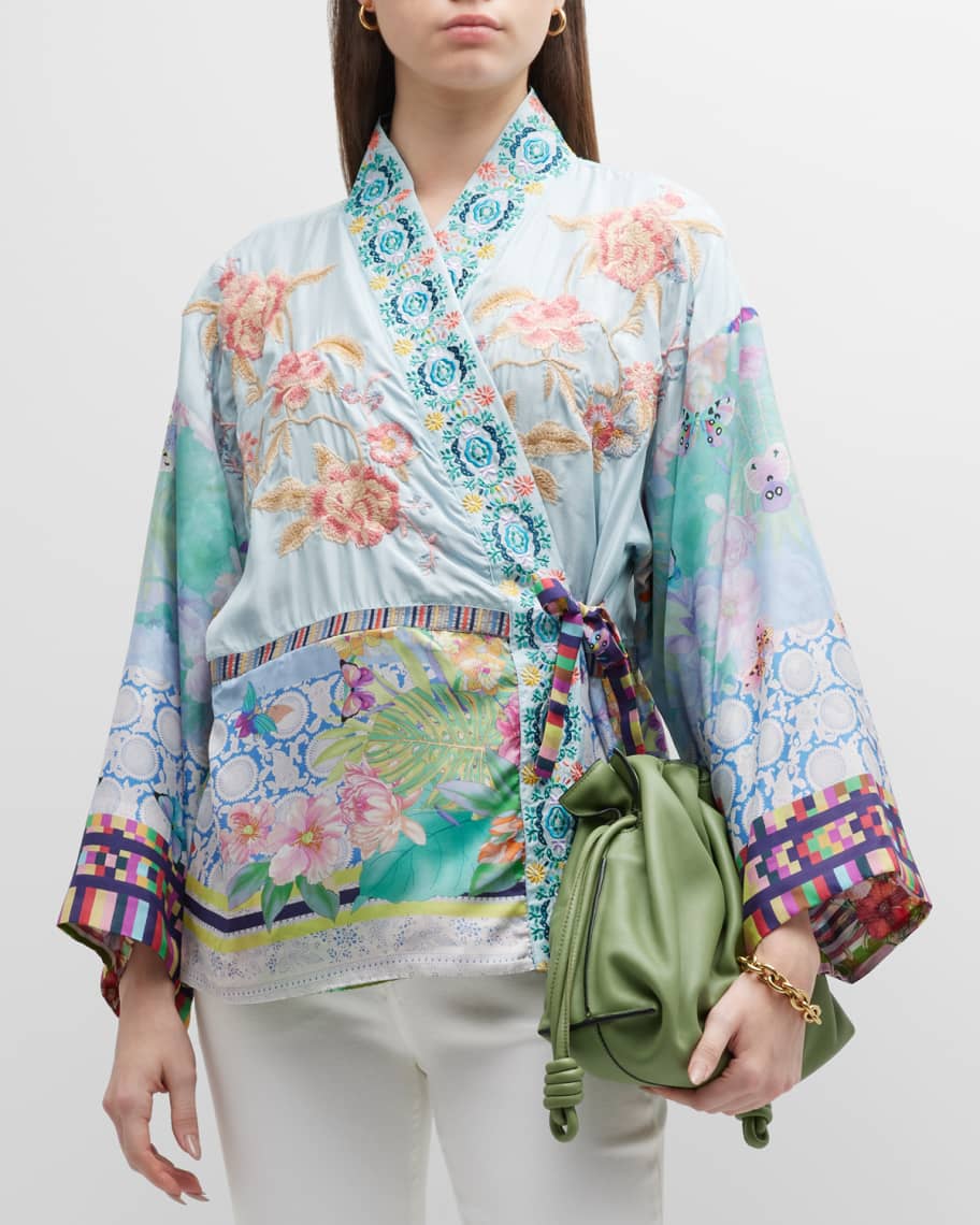 Johnny Was Teagan Reversible Floral-Embroidered Kimono | Neiman Marcus