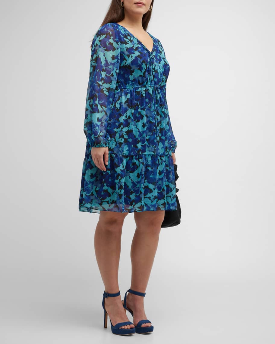 Whitney Morgan Plus Size Tiered Abstract-Print Midi Dress | Neiman Marcus