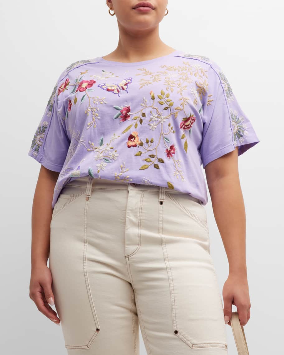 Johnny Was Plus Size Osaka Embroidered Tee | Neiman Marcus