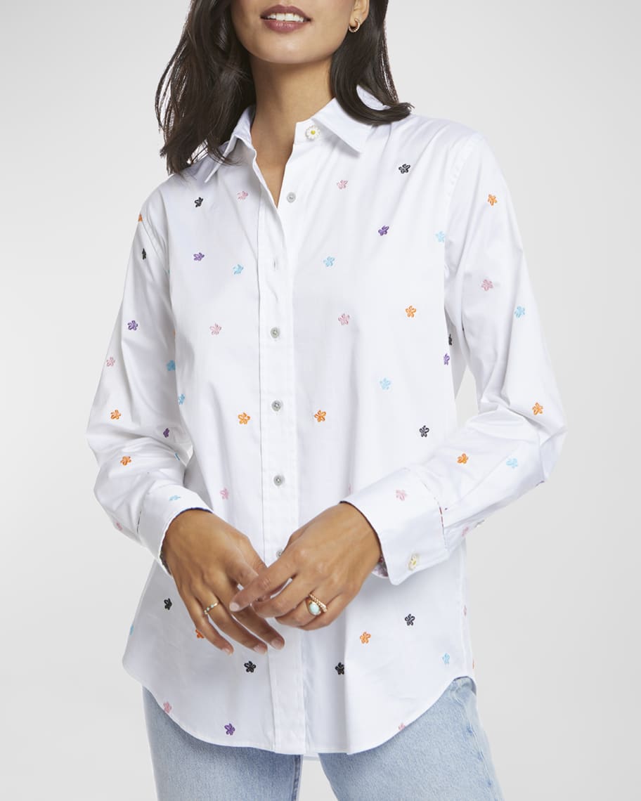 Robert Graham Carrie Floral-Embroidered Button-Down Top | Neiman Marcus