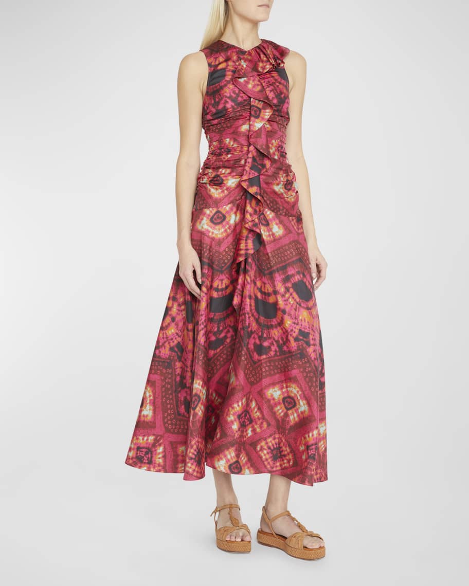 Ulla Johnson Othella Sleeveless Printed Silk Midi Dress | Neiman Marcus