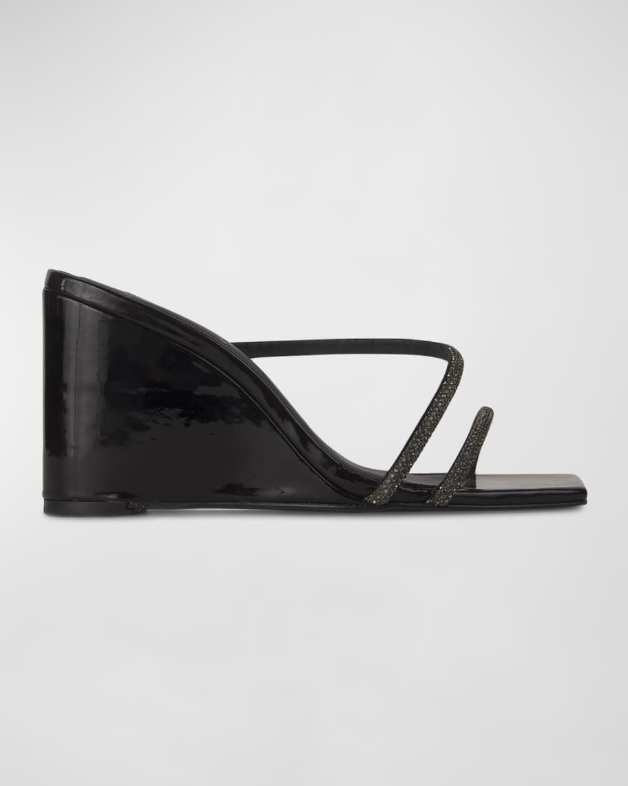 Black Suede Studio Olivia Crystal Wedge Slide Sandals | Neiman Marcus