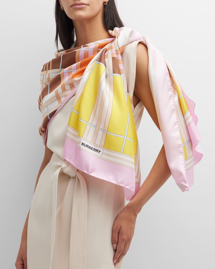 Burberry Color-Block Check Silk Scarf | Neiman Marcus