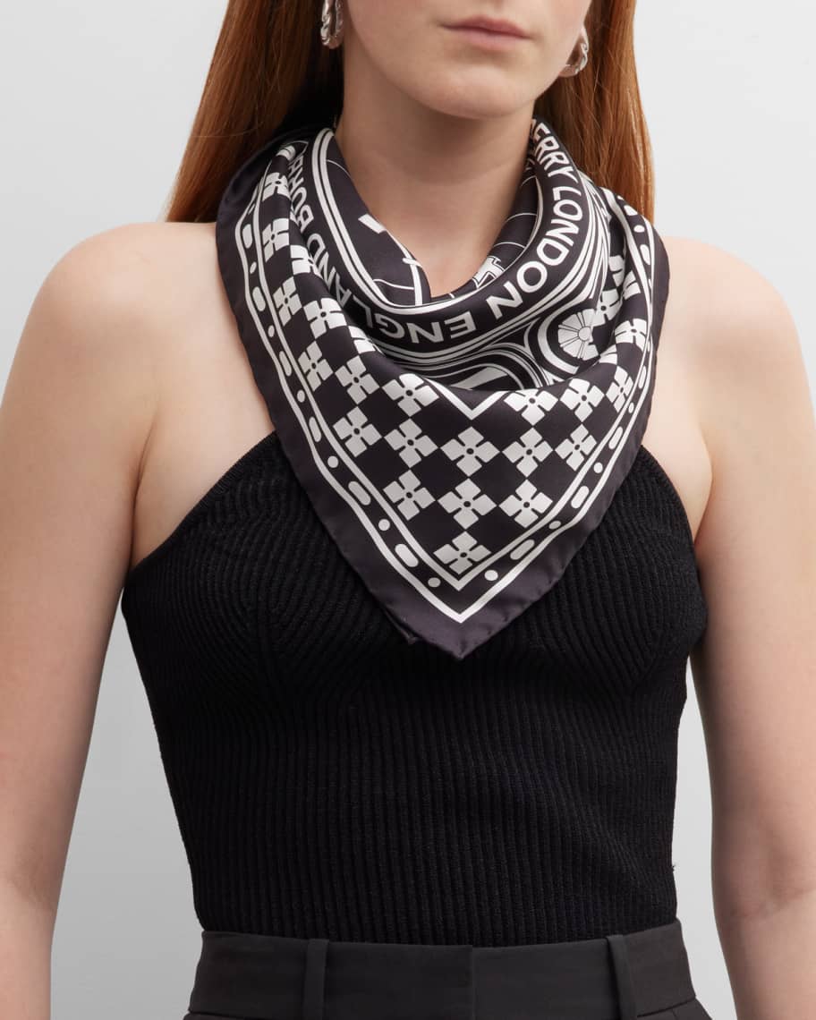 Burberry Logo Clock Silk Square Scarf | Neiman Marcus