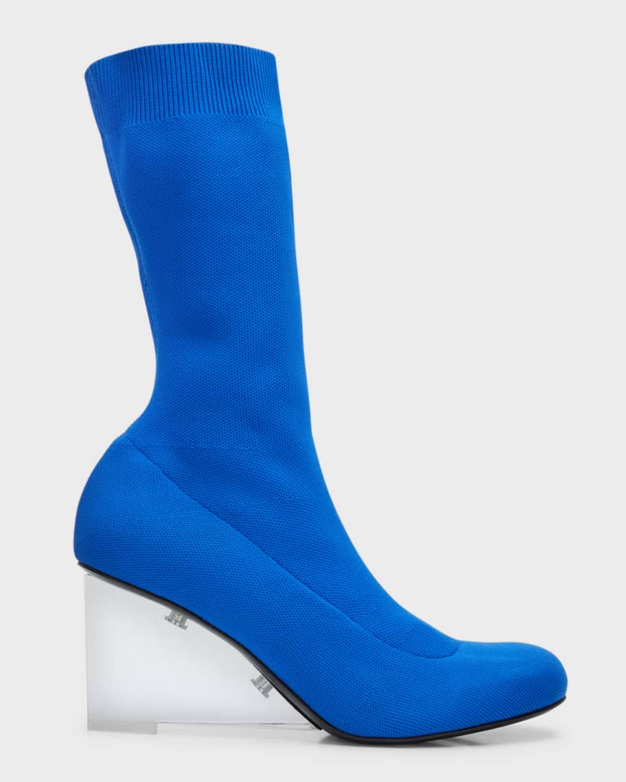 McQueen Knit Clear-Wedge Sock Booties | Neiman Marcus
