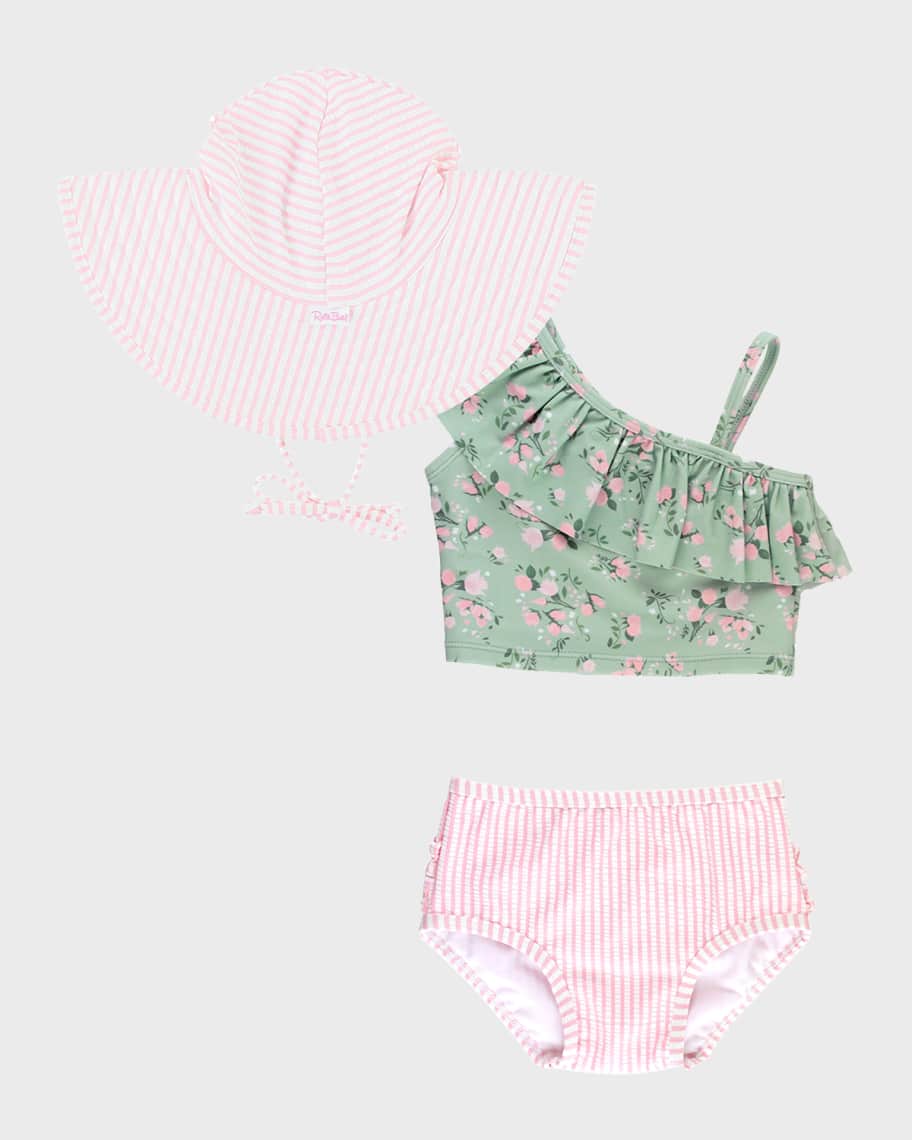 RuffleButts Girl's Tea Roses Tankini & Swim Hat Set, Size 3M-8 | Neiman ...