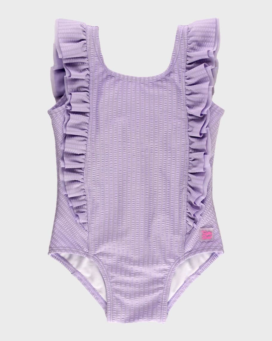 RuffleButts Girl's Seersucker Ruffle-Trim One Piece Swimsuit, Size 3M-8 ...