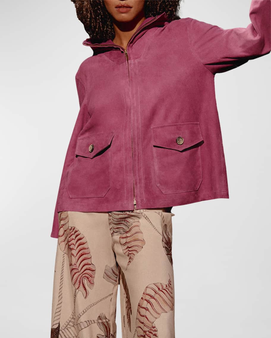 CLO Madrid Chloe Hooded Suede Short Jacket | Neiman Marcus