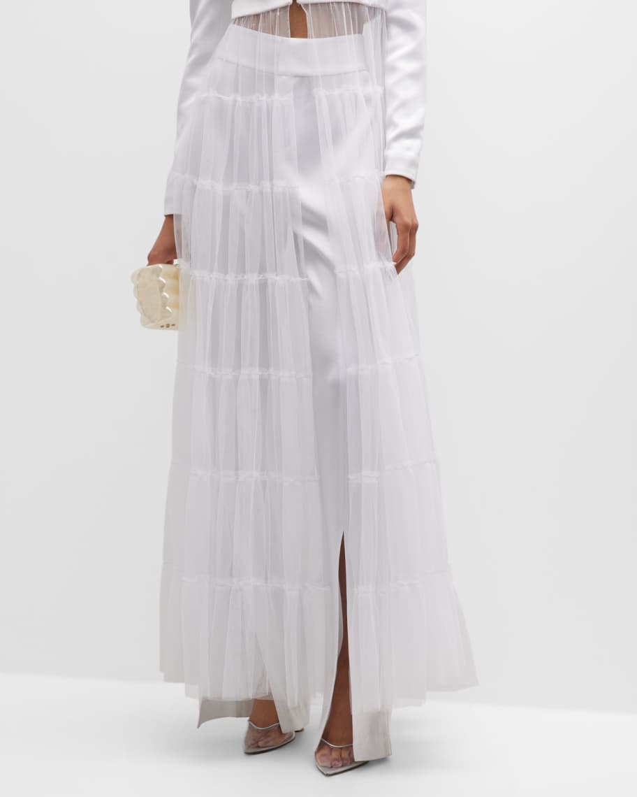 ALICE + OLIVIA Jody Satin Front-Slit Pants | Neiman Marcus