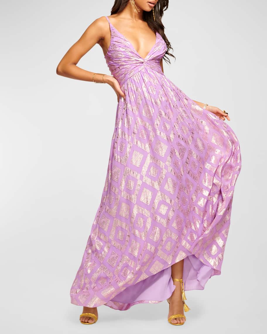Ramy Brook Toby Twist-Front Metallic Jacquard Gown | Neiman Marcus
