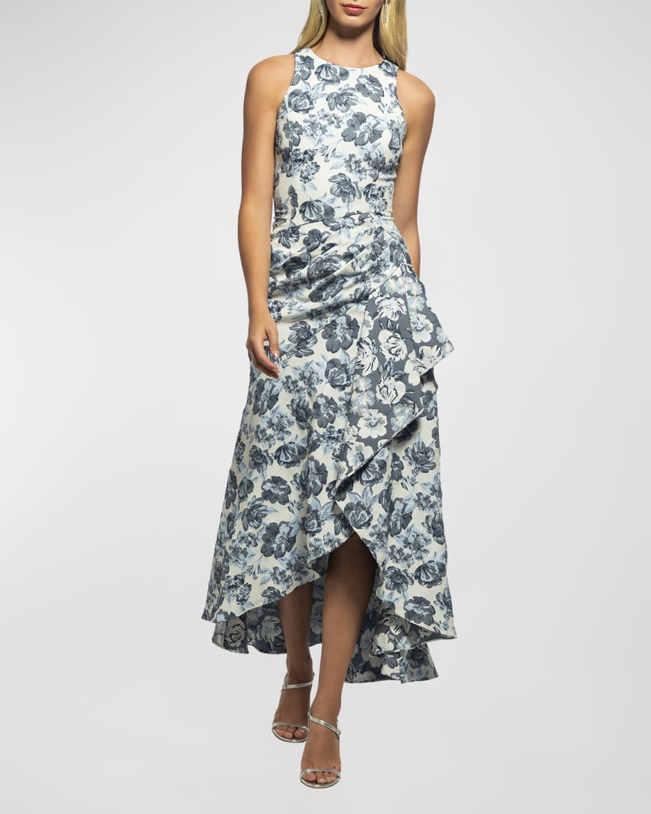 Shoshanna High-Low Pleated Floral Jacquard gown | Neiman Marcus