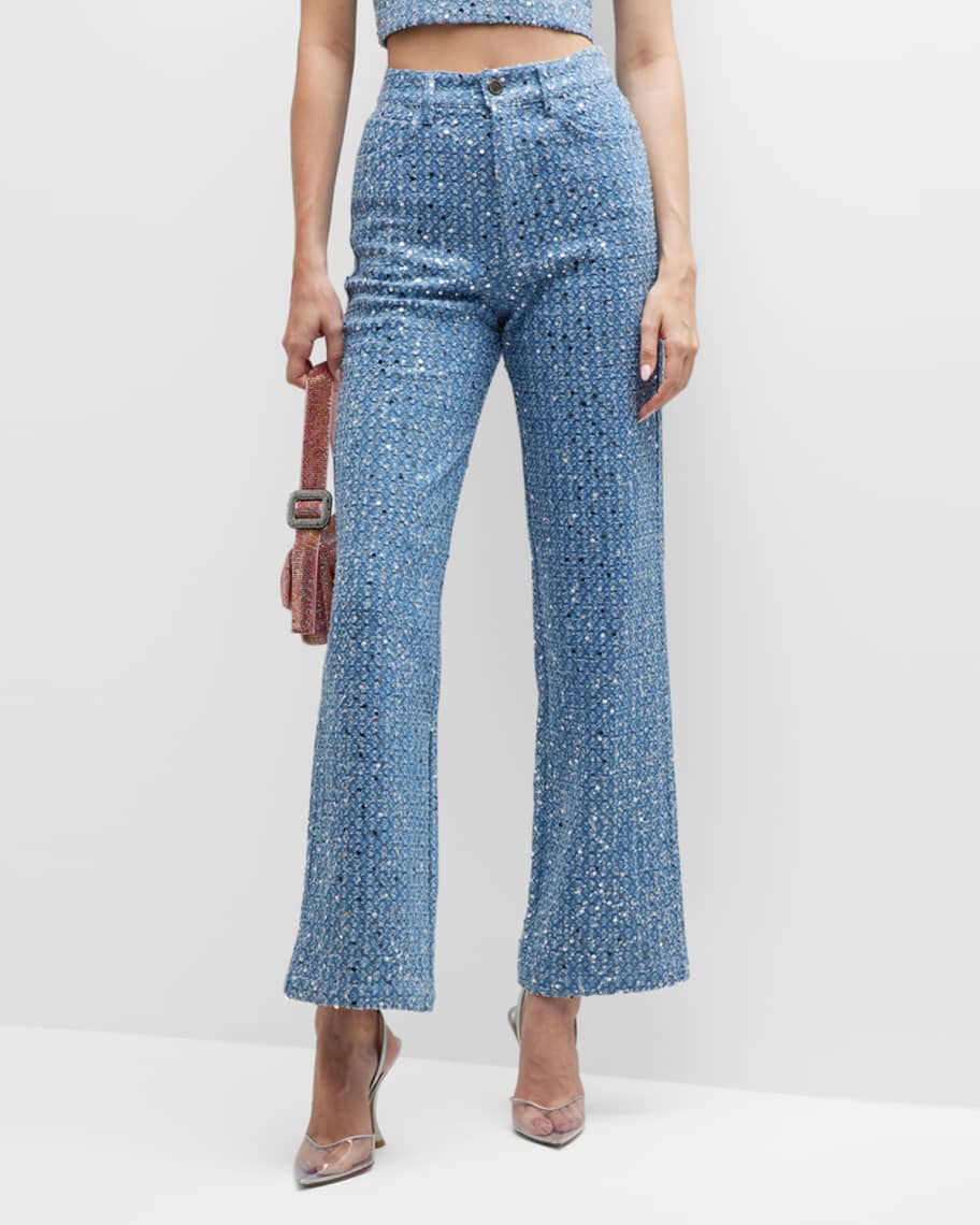 Rotate Birger Christensen Sequined Wide-Leg Jeans | Neiman Marcus