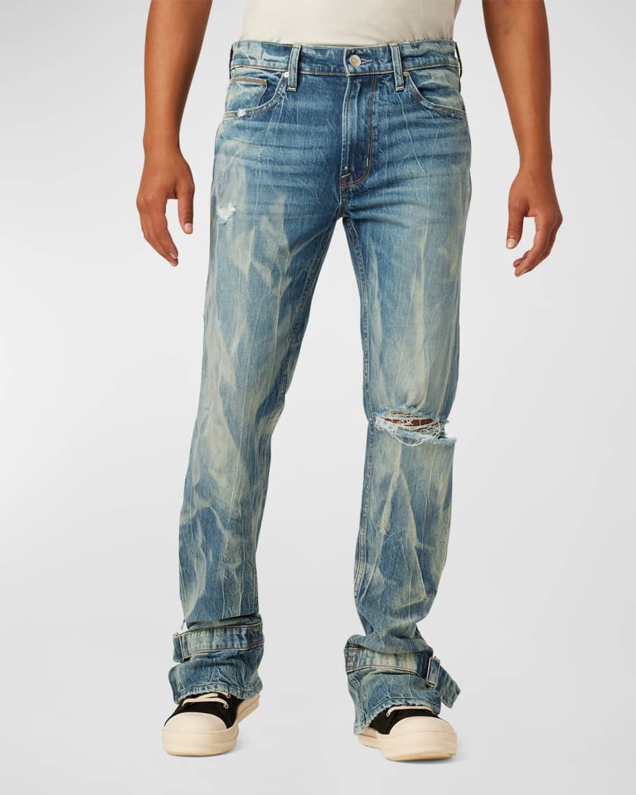 Hudson Men's Jack Kick Flare Distressed Jeans | Neiman Marcus