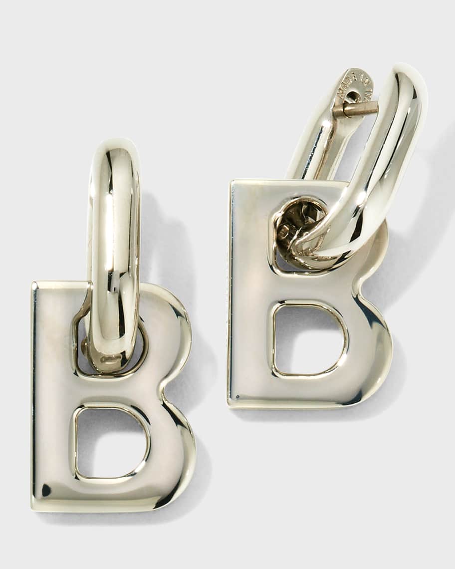 Balenciaga Extra-Small B Earrings, Silver | Neiman Marcus