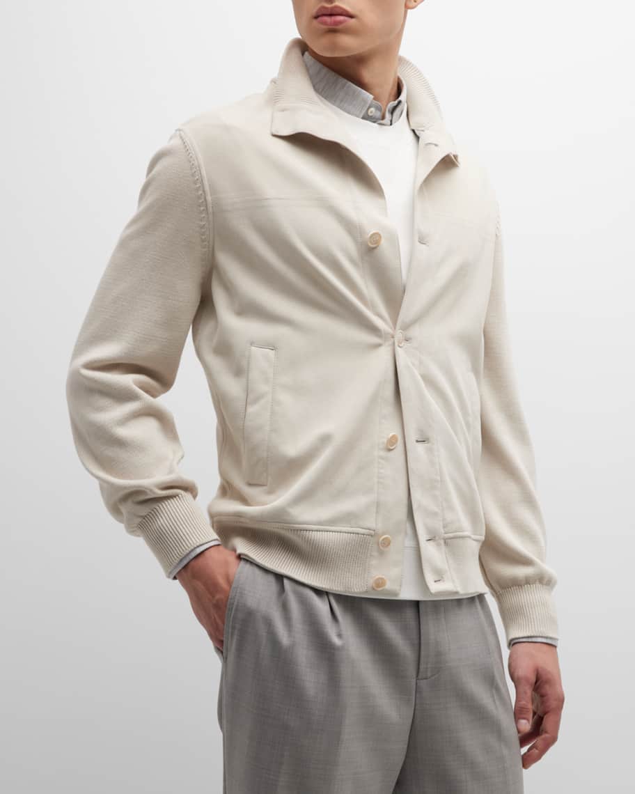 Brunello Cucinelli Men's Suede Front Bomber Jacket | Neiman Marcus