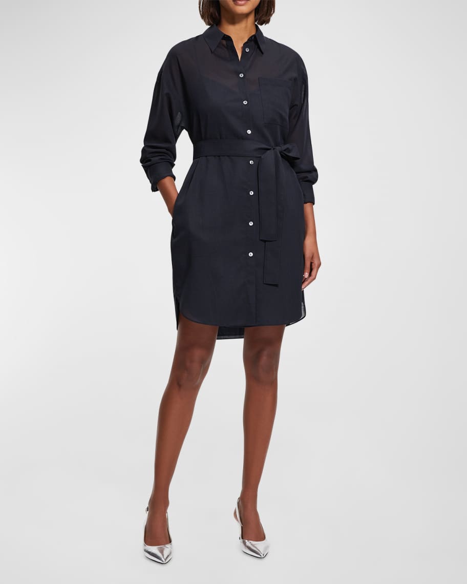 Theory Long-Sleeve Oversized Mini Shirtdress | Neiman Marcus