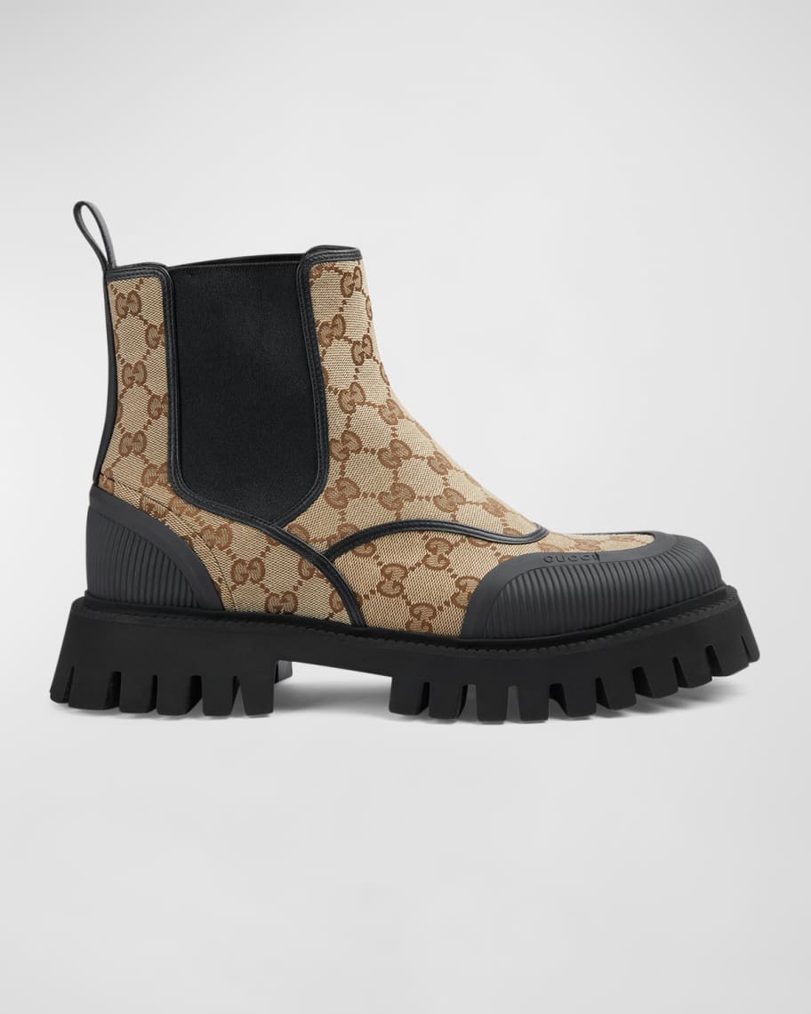 Gucci Men's Novo GG Canvas Chelsea Boots | Neiman Marcus