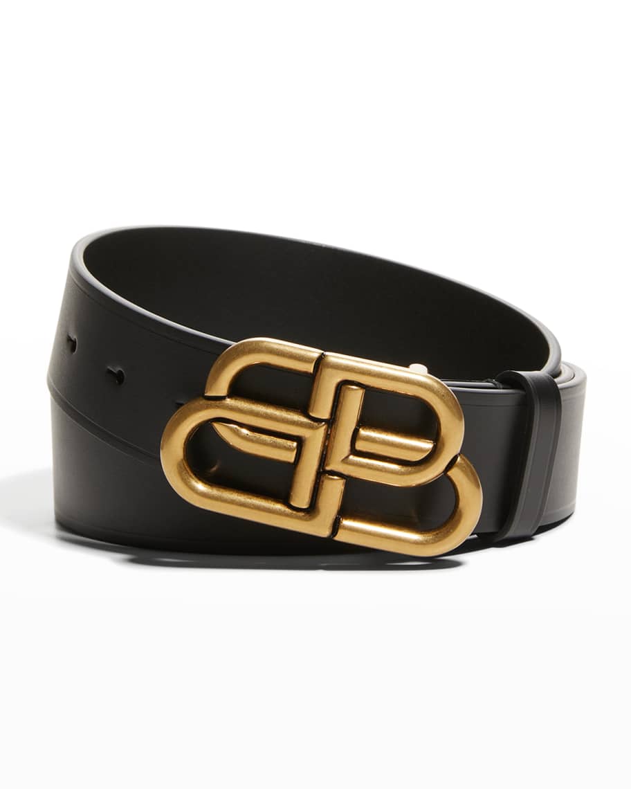 Balenciaga Men's BB-Buckle Leather Belt | Neiman Marcus