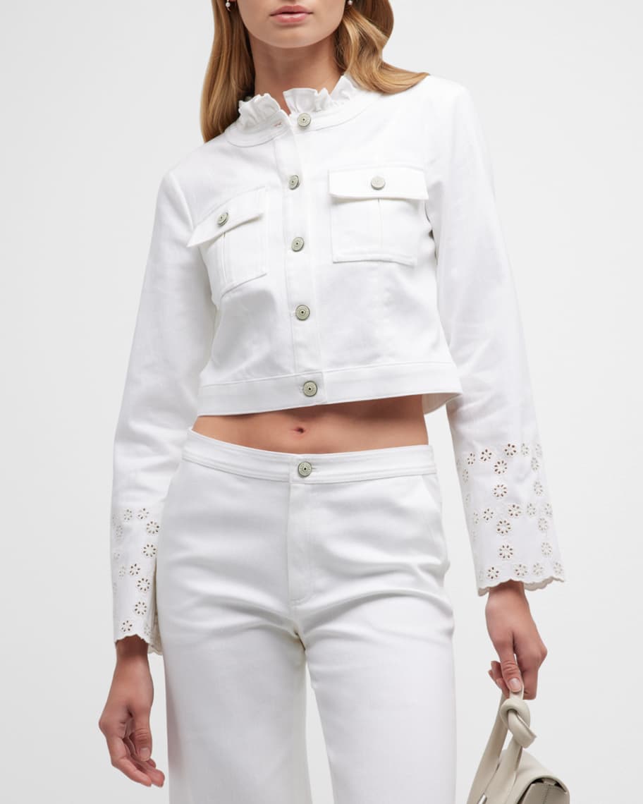 Cinq a Sept Matilde Floral Eyelet Denim Jacket | Neiman Marcus