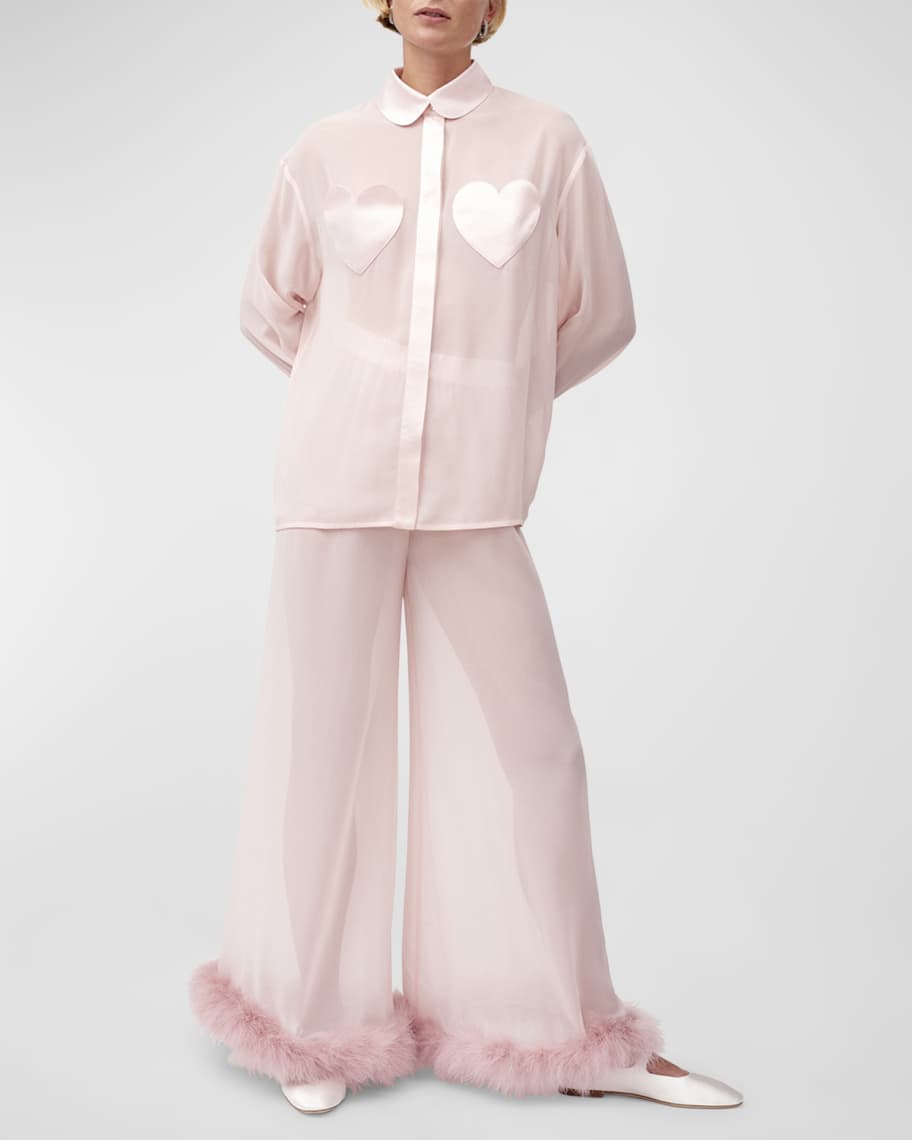 Sleeper Semi-Sheer Heart-Patch Shirt | Neiman Marcus