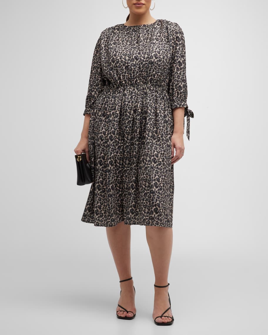 Whitney Morgan Plus Size 3/4-Sleeve Animal-Print Midi Dress | Neiman Marcus