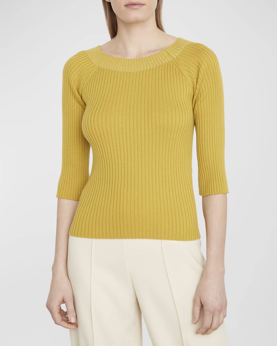 Vince Ribbed-Knit Wool Ballet-Neck Sweater | Neiman Marcus