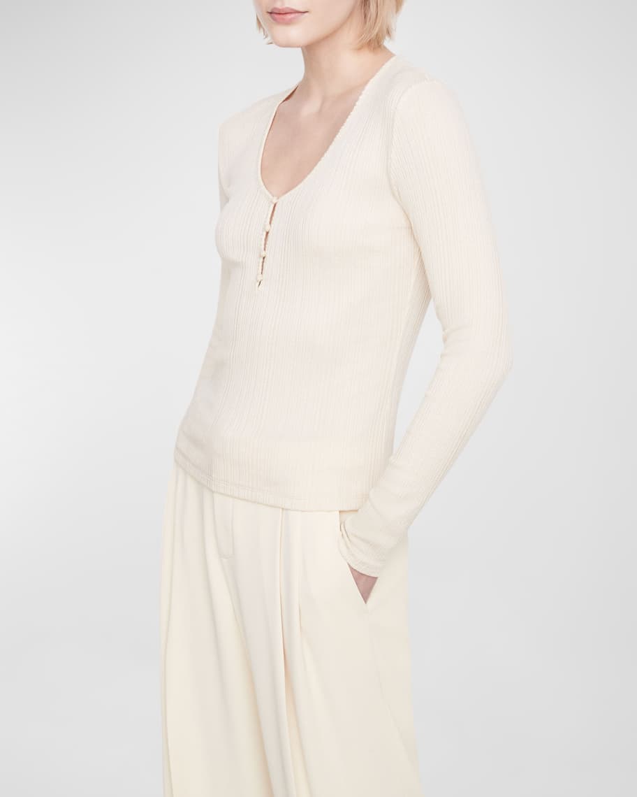 Vince Long-Sleeve V-Neck Henley Top | Neiman Marcus