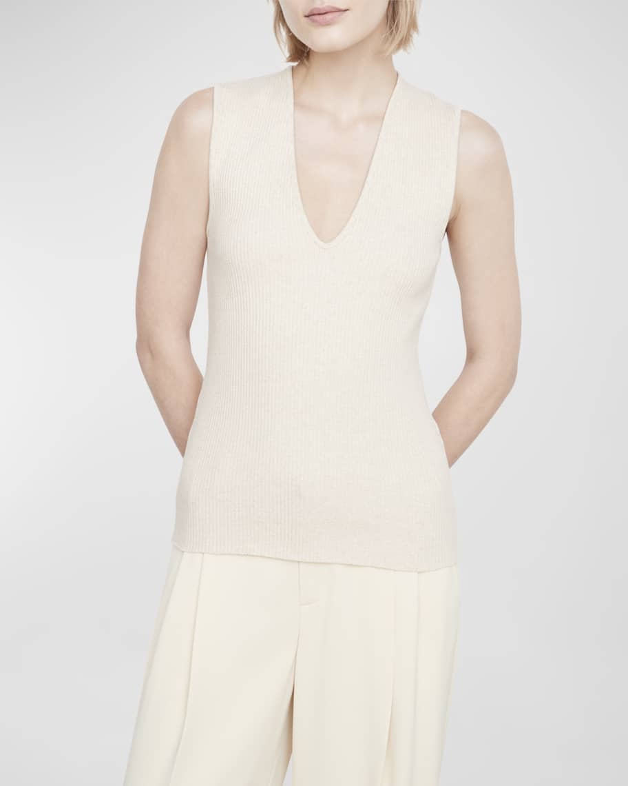 Vince Ribbed V-Neck Shell Top | Neiman Marcus