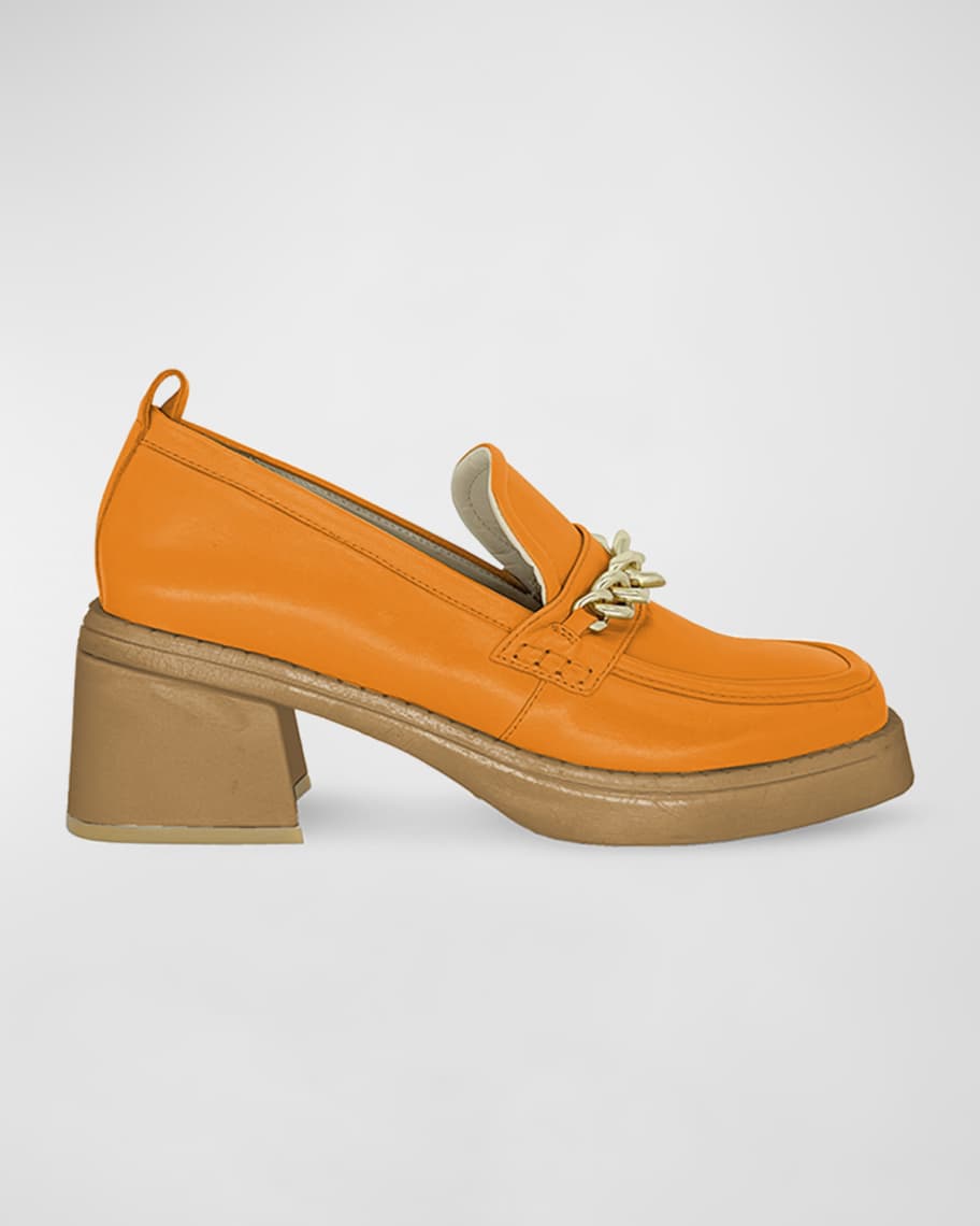 Chelsea Paris Claude Leather Chain Heeled Loafers | Neiman Marcus