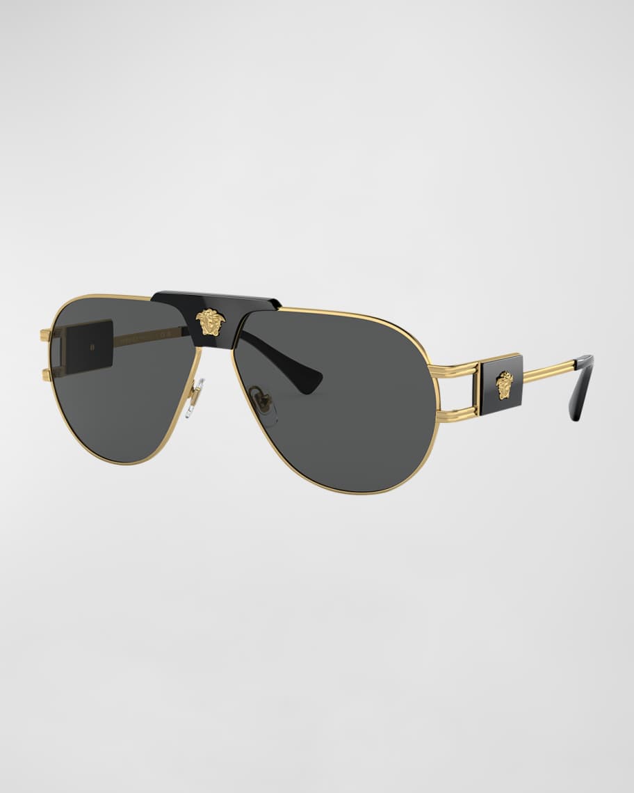 Versace Men's Medusa Steel Aviator Sunglasses | Neiman Marcus