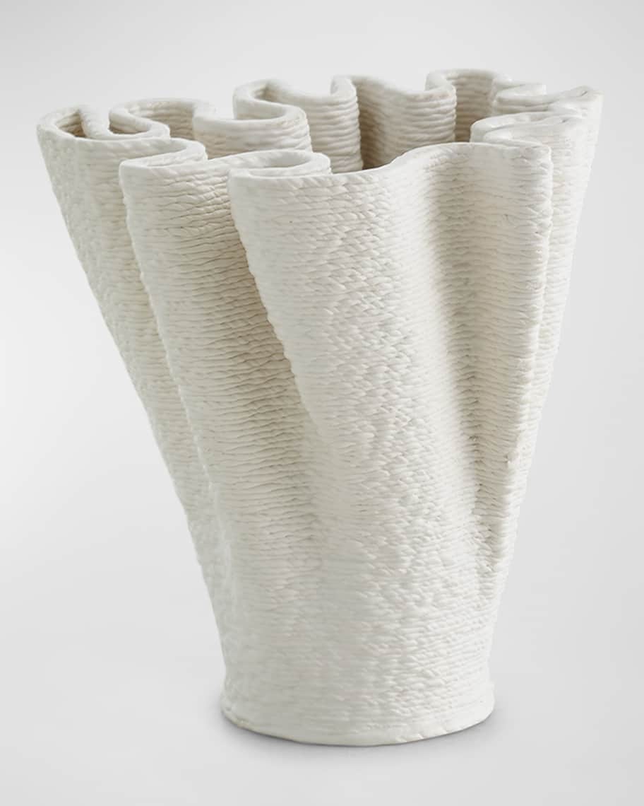 Global Views Short Ripple Printed Vase - Matte White | Neiman Marcus