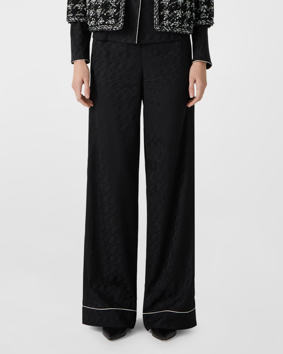 St. John Cursive Icon Stretch Silk Jacquard Pajama Pants | Neiman Marcus
