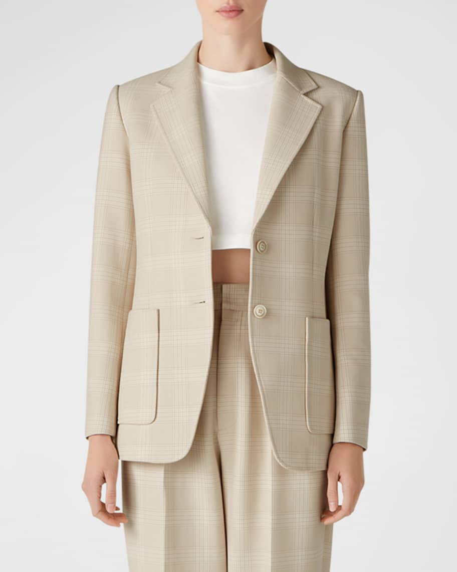 St. John Plaid Single-Breasted Suiting Jacket | Neiman Marcus
