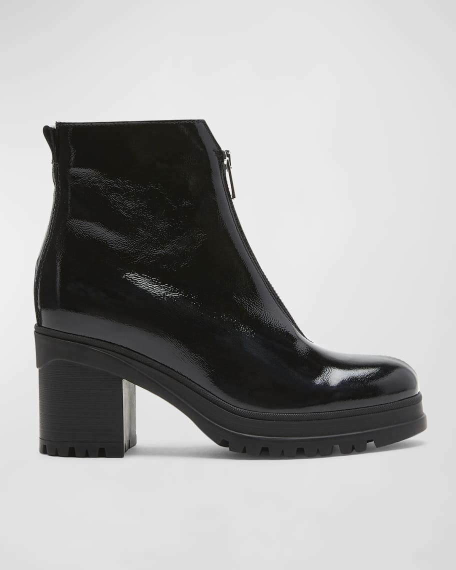 La Canadienne Penn Patent Zip Block-Heel Booties | Neiman Marcus