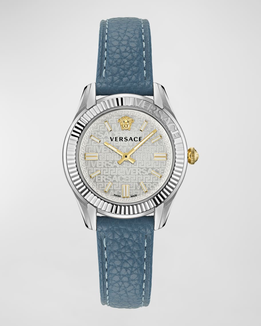 Versace 35mm Greca Time Watch with Leather Strap | Neiman Marcus
