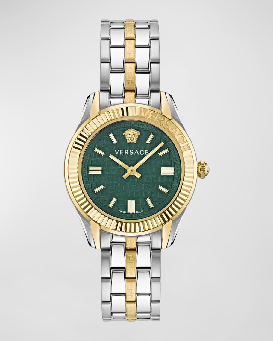 Versace 35mm Greca Time Watch with Bracelet Strap, Two-Tone/Green ...