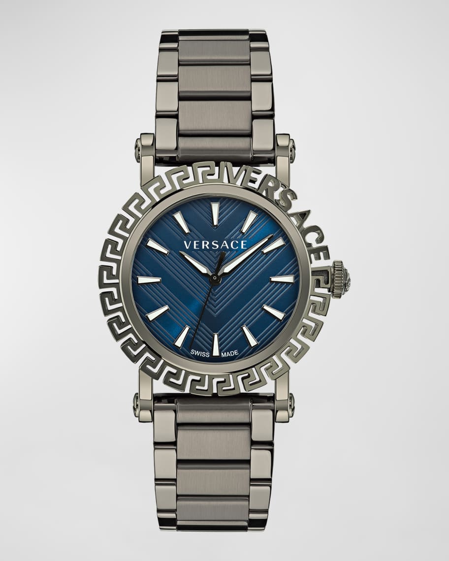Versace Men's Greca Glam IP Gunmetal Bracelet Watch, 40mm | Neiman Marcus