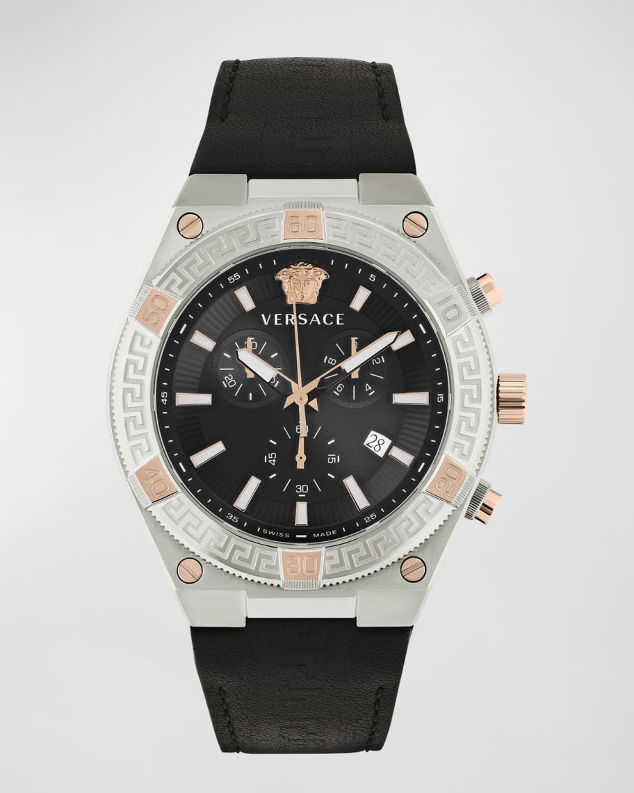 Versace Men's V-Sporty Greca Leather Strap Watch, 46mm | Neiman Marcus