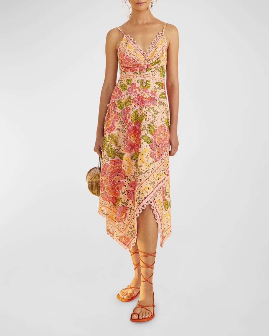 Farm Rio Blooming Floral Embroidered Handkerchief Midi Dress | Neiman ...