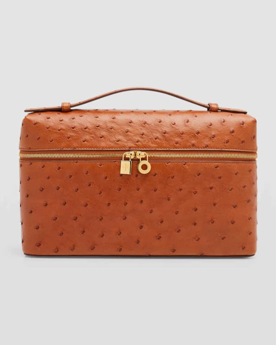 Loro Piana Extra Pocket L27 Ostrich Leather Pouch | Neiman Marcus