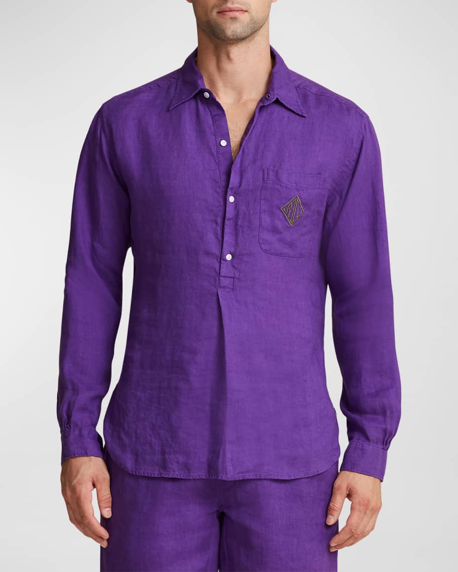 Ralph Lauren Purple Label Men's Ryland Linen Monogram Tunic | Neiman Marcus