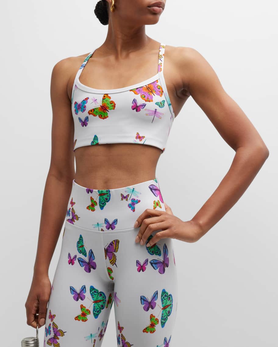 Terez Neon Butterflies On Cool Gray DuoKnit Y-Back Bralette | Neiman Marcus