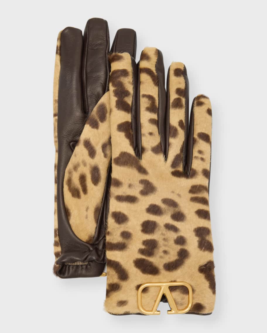 Valentino Garavani V-Logo Leopard Gloves | Neiman Marcus