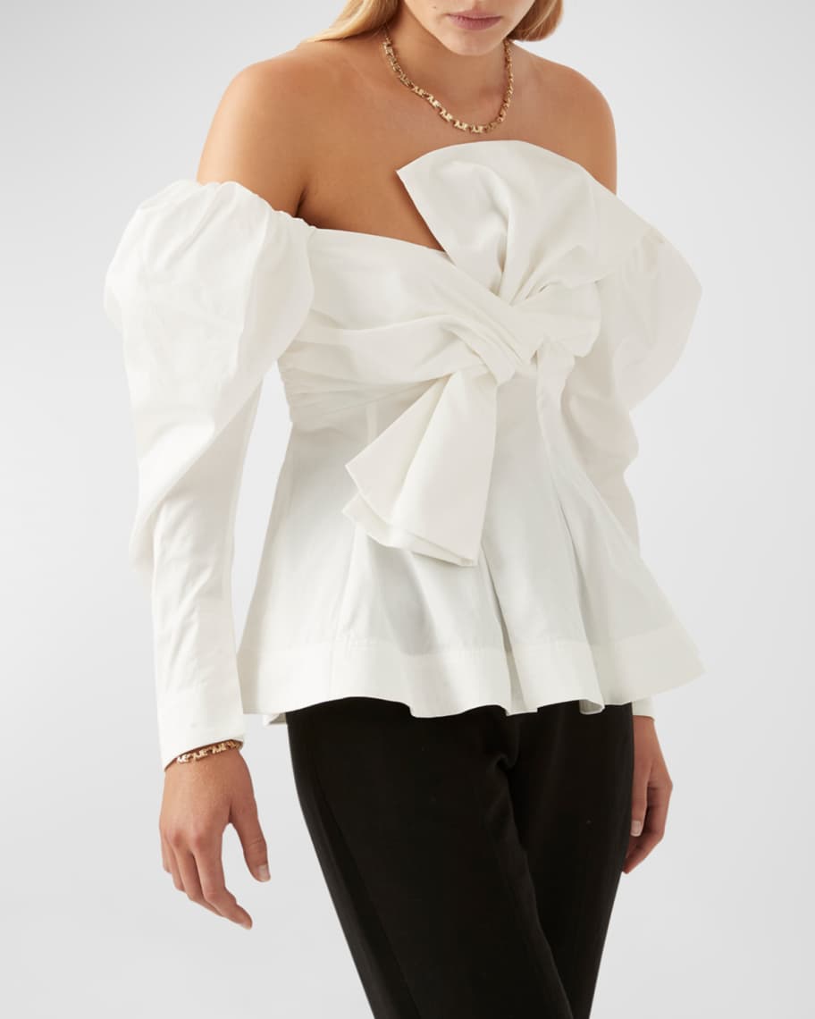 Aje Valentina Strapless Bow Poplin Top | Neiman Marcus