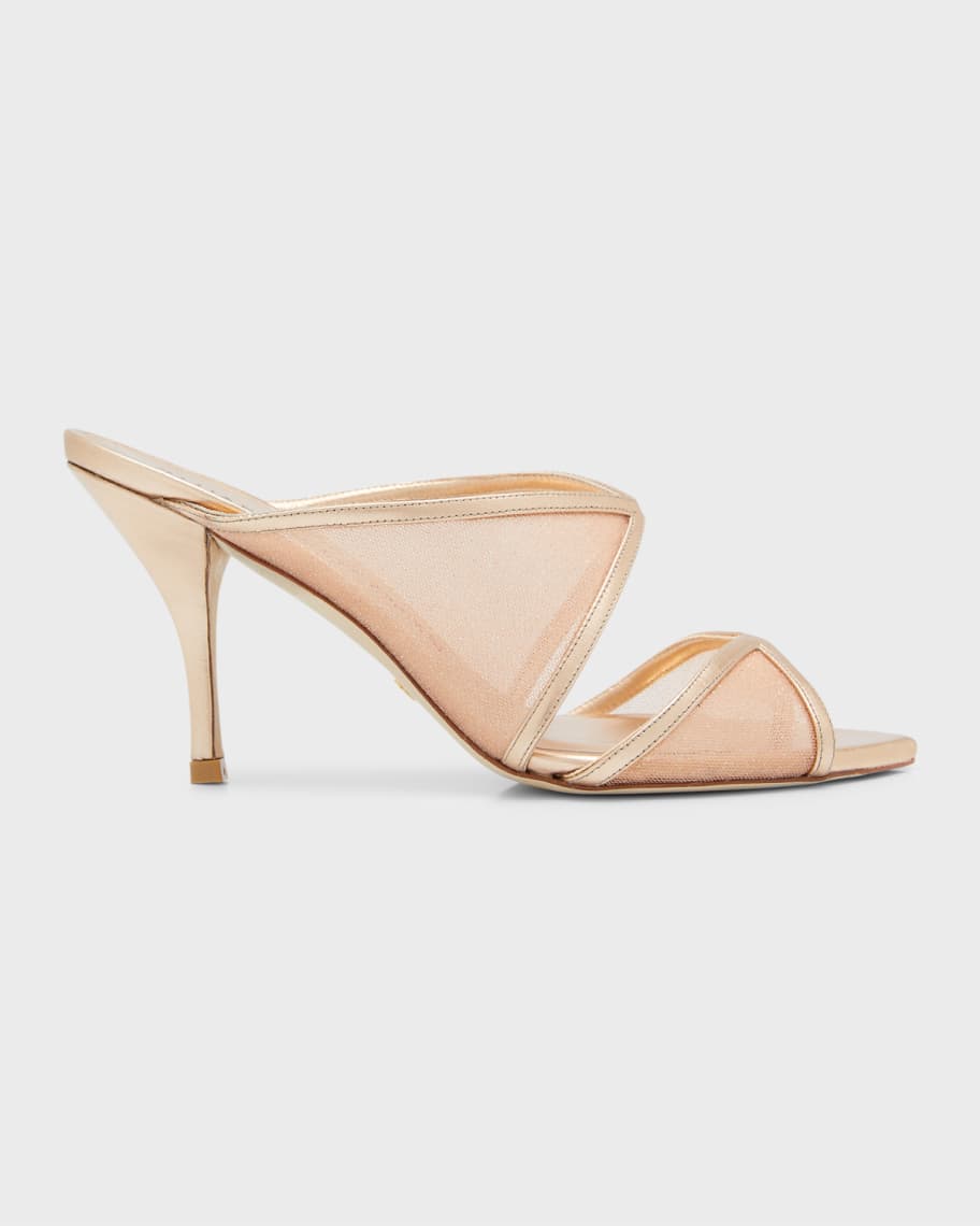 Stuart Weitzman Noche Glitter Mesh Mule Sandals | Neiman Marcus