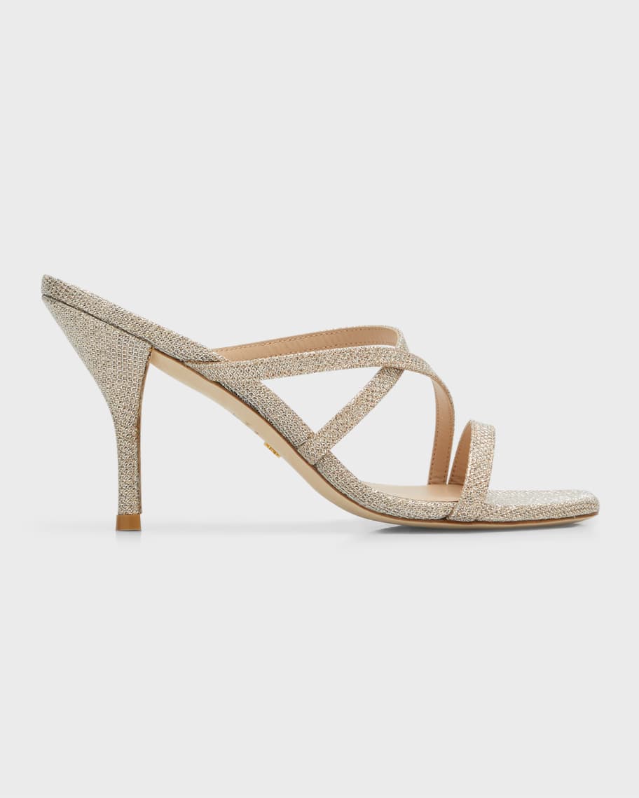 Stuart Weitzman Strapeze Metallic Crisscross Slide Sandals | Neiman Marcus
