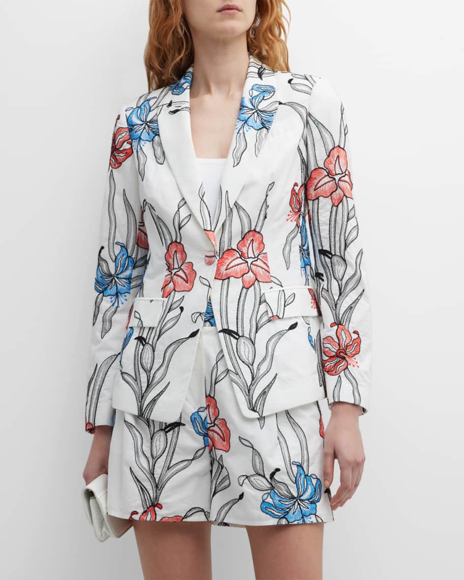 Milly Avery Floral-Embroidered Single-Button Blazer | Neiman Marcus